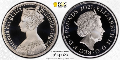 2021 Great Britain , Gothic Crown Portrait 5 Pounds , 2oz Silver , Pcgs ...