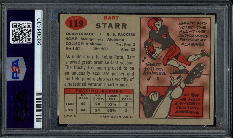 1957 Topps #119 Bart Starr Rookie PSA 4 Green Bay Packers HOF Football ...