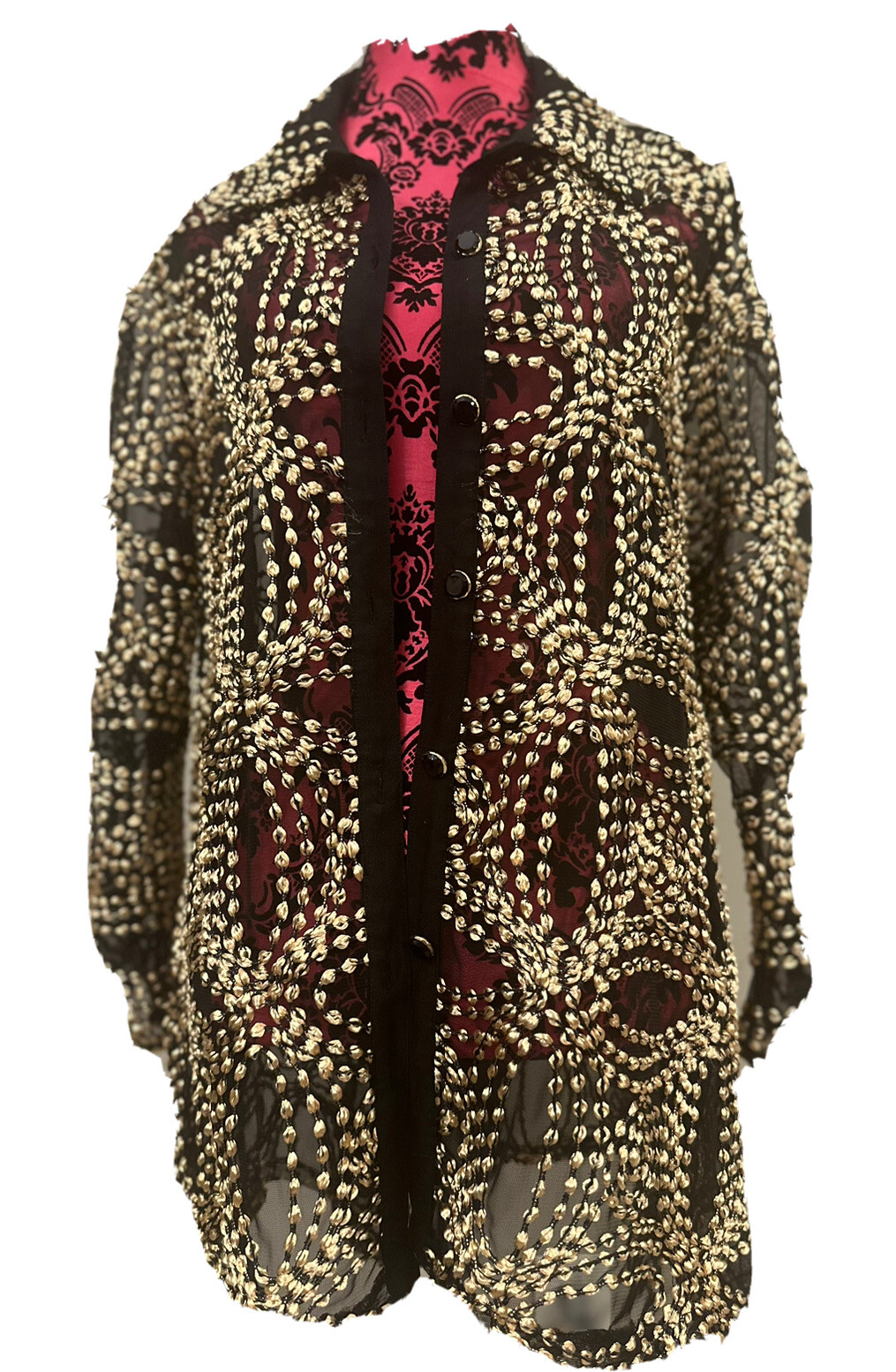 Berek XL Gold Black Elegant Button Front Pockets Designer Mesh Jacket ...