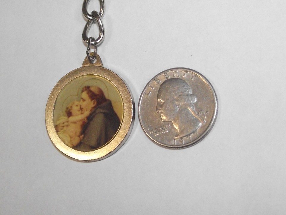 Vtg St Saint Anthony blessed relic medal key chain ring patron of lost ...