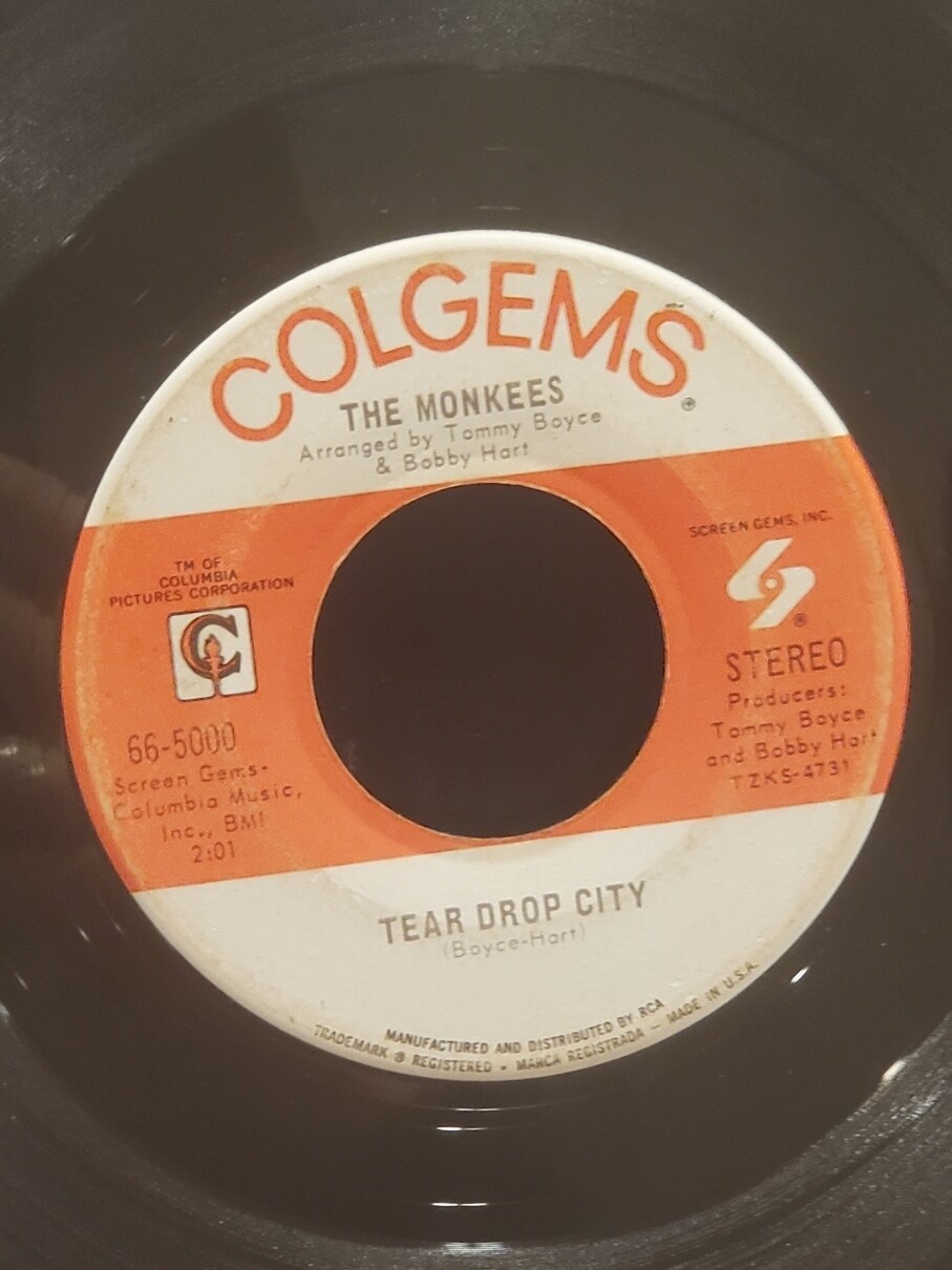 THE MONKEES 7" 45 RPM "Tear Drop City" & "A Man Without a Dream" G+ ...