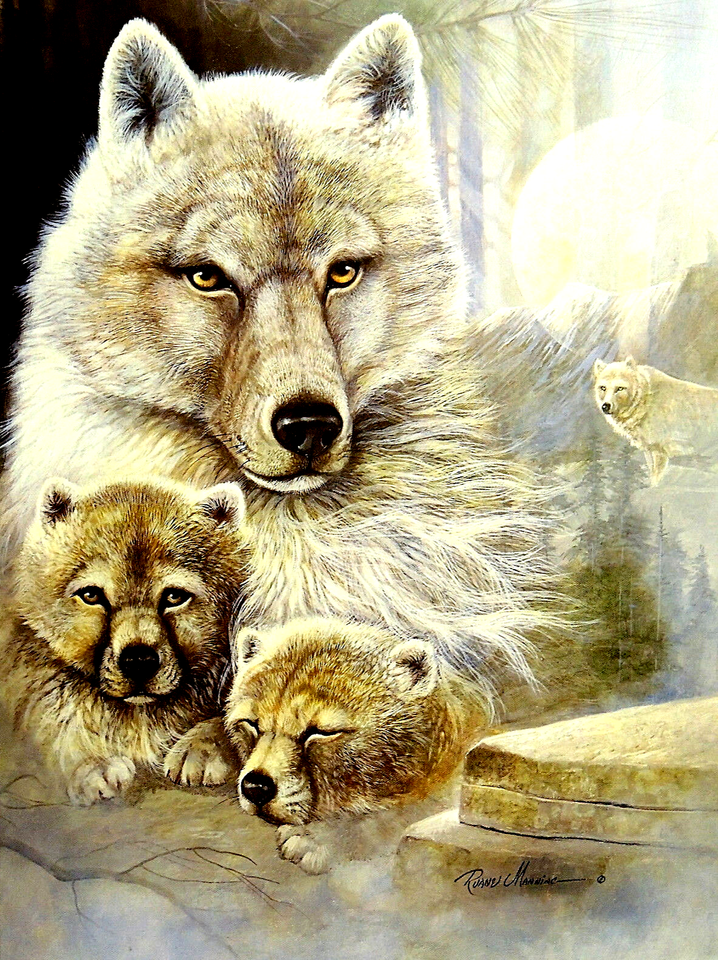 WOLF PICTURE PUPS SAFARI ANIMAL WHITE WOLF RUANE MANNING MATTED FRAMED ...