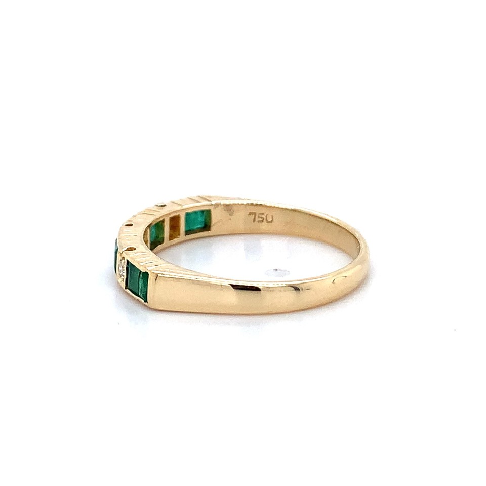 Vintage 18K Yellow Gold Alternating Emerald & Diamond Stackable Band ...