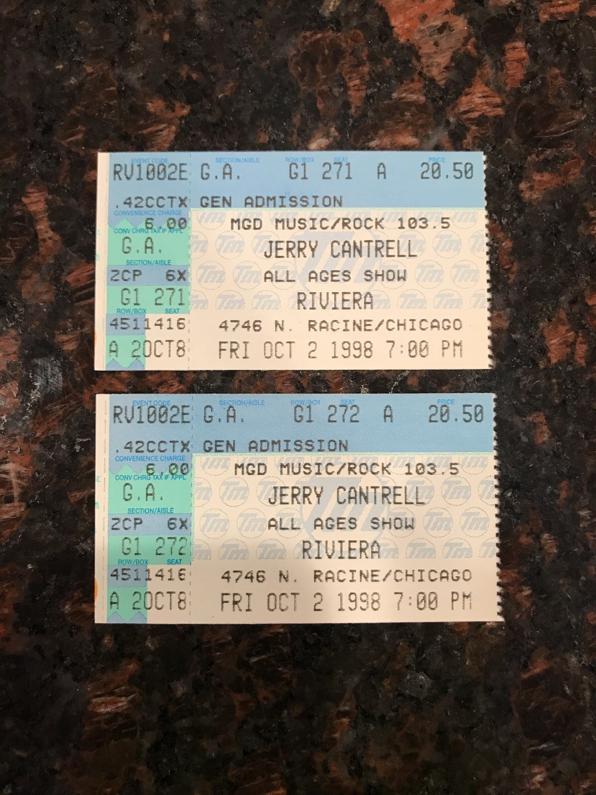 JERRY CANTRELL CONCERT TICKET STUBS! RIVIERA THEATER CHICAGO - 11-2 ...
