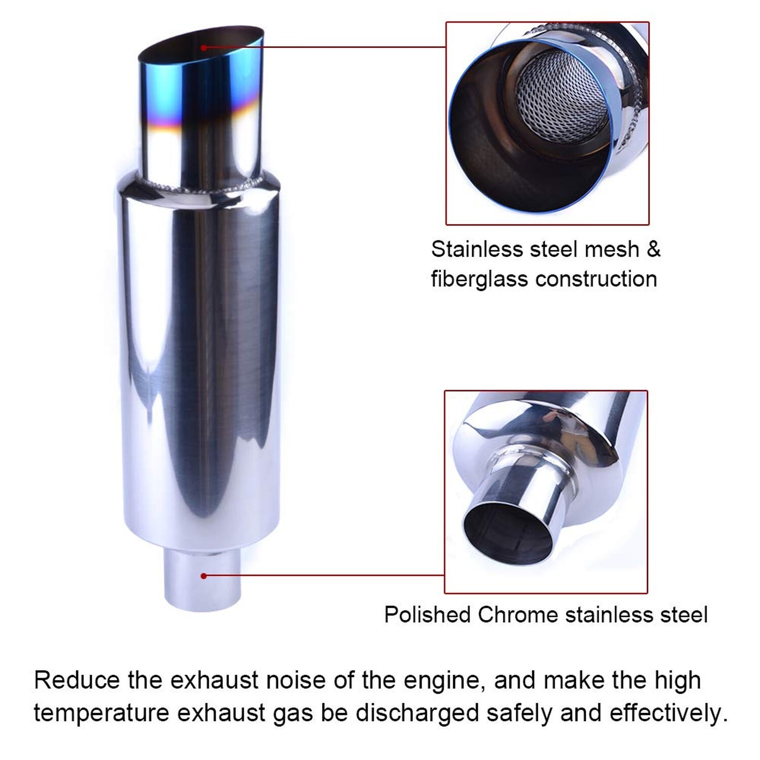 SYKRSS 2 inch Inlet Muffler Exhaust 2" to 3" Exhaust Muffler Resonator ...