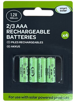 4 x Rechargeable 2/3AAA Solar Light Batteries 300mAh 1.2V NiMH Smart ...