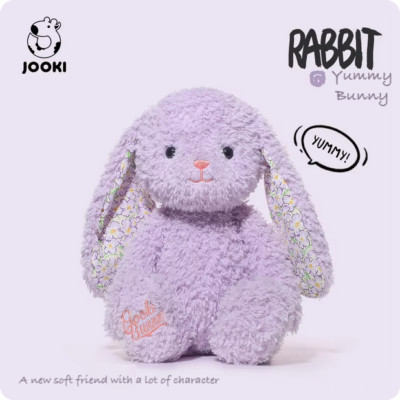 JOOKI Bunny Plush Toy Curly Fur Lilac Flower Pattern Ears Rabbit ...