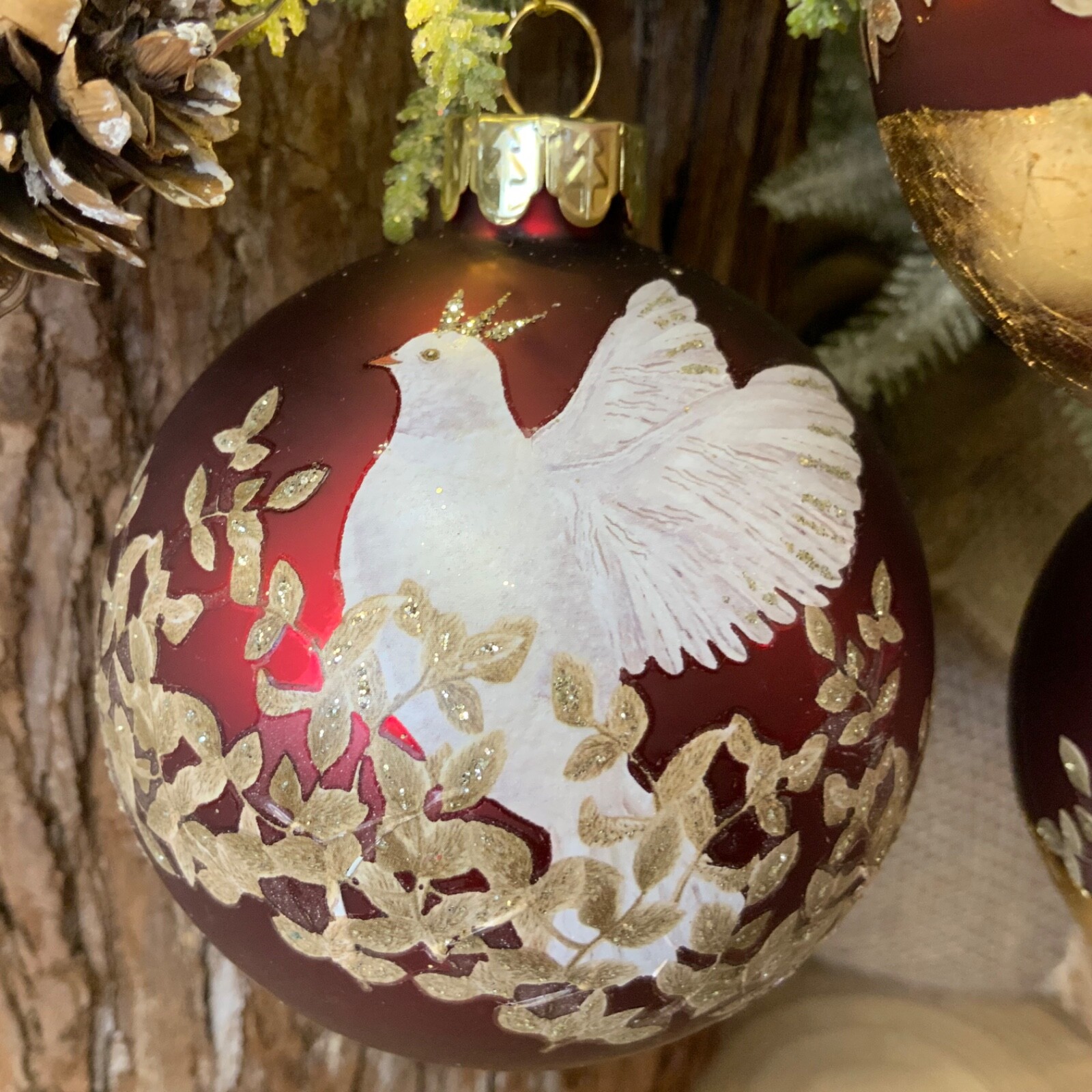 Burgundy Gold Bird Dove Swan Christmas Tree Bauble Decoration Gisela ...