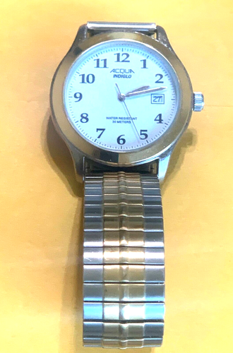 Acqua Indiglo Gold Tone white face Watch A64041 Flex Band new battery ...