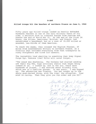 D-DAY Survivor - Gustave (Joe) Miltz - 6th Combat Engineers - Signed ...