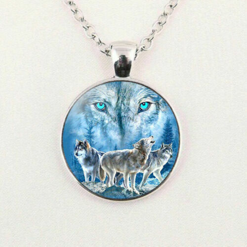 WOLF ANIMAL EYE WOLVES pendant 20" Sterling Silver 925 necklace chain ...