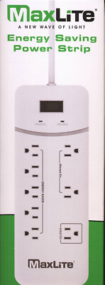 NEW in Box MaxLite Energy Saving Power Strip Surge Protector 8 Outlets ...