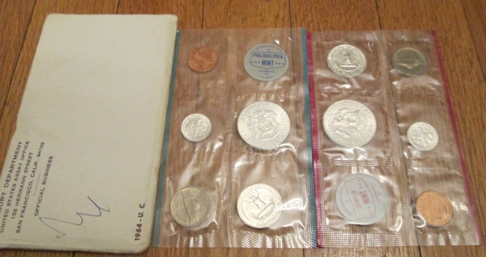 1964 Mint Set U.S Mint P D 10 Coins 90 % Silver 50c 25c 10c Original Envelope | eBay