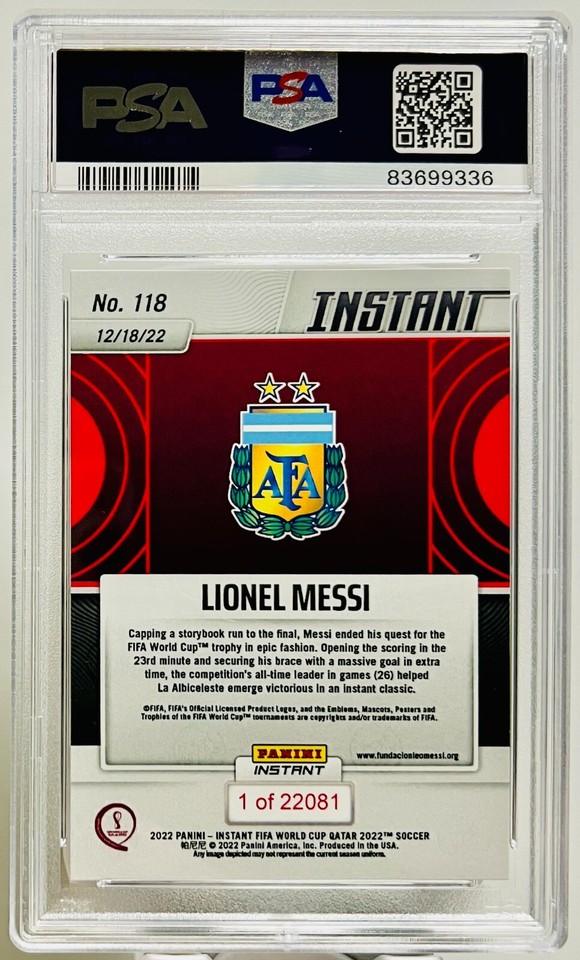 2022 Panini Instant FIFA World Cup Qatar Lionel Messi #118 PSA MINT 9 ...