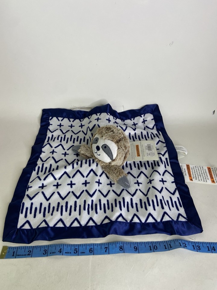 NEW Cloud Island Sloth Lovey White Blue Satin Trim Security Blanket | eBay