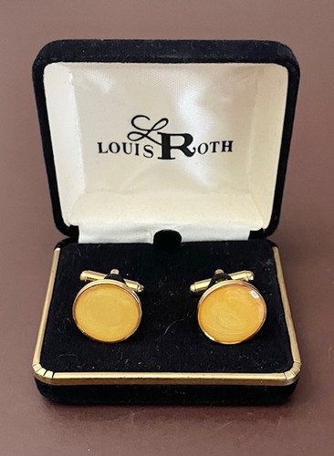 Louis Roth Dress Shirt Wedding Cufflinks Round Gold-Tone w/ Yellow ...
