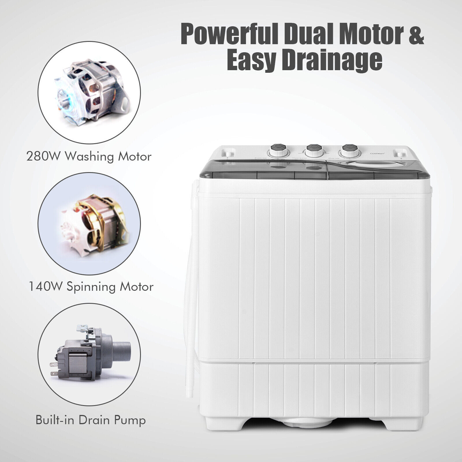 Twin Tub Washing Machine Portable Laundry Washer Machine 6.5KG Washer+ ...