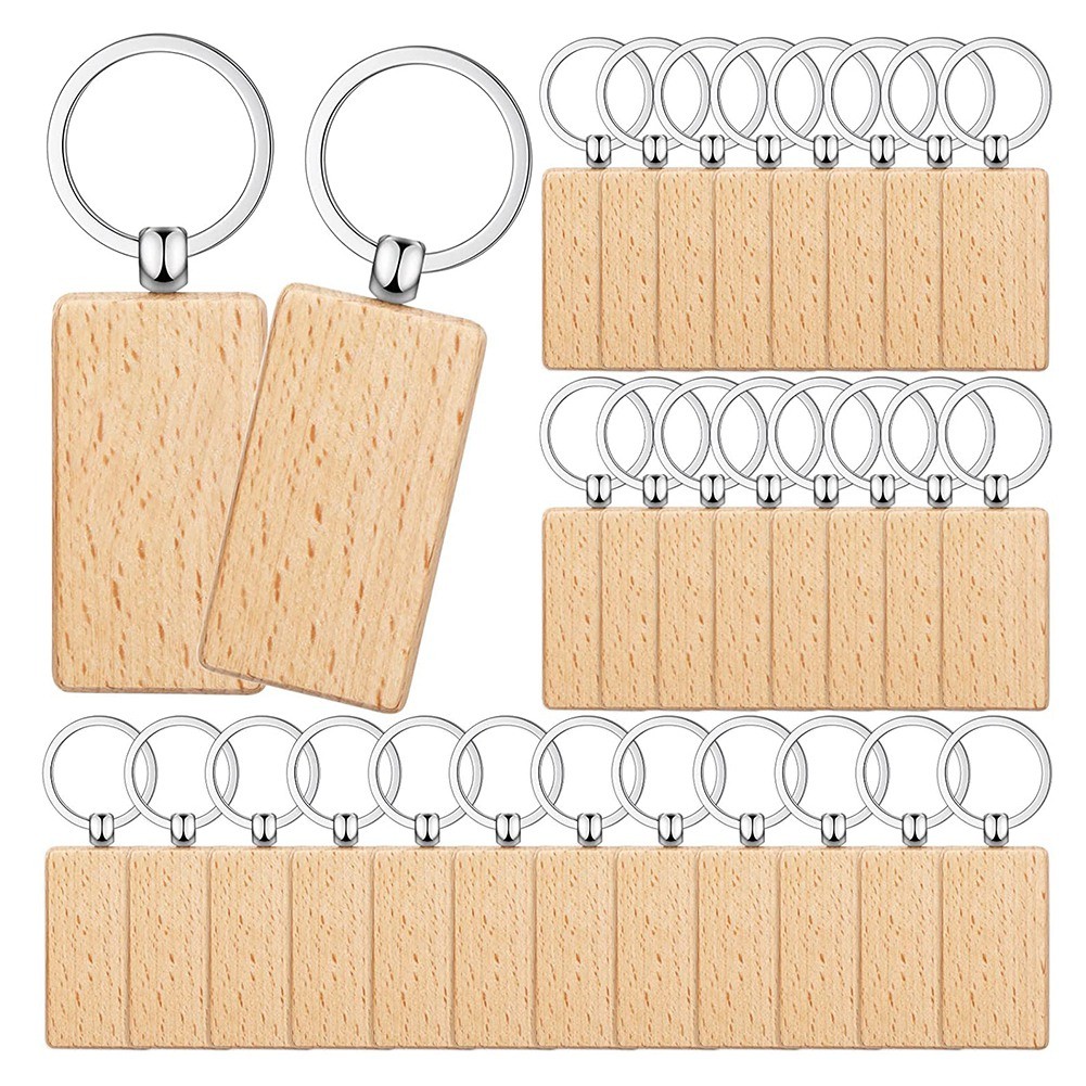 50 Pieces Blank Wooden Key Tag Key Engraving Blanks Unfinished Wood4178 ...