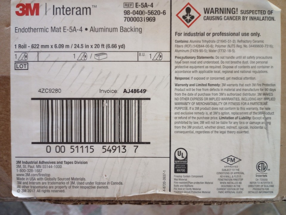 3M Endothermic Mat, E-5A-4 Aluminum Backing roll 24.5" x 20 feet | eBay