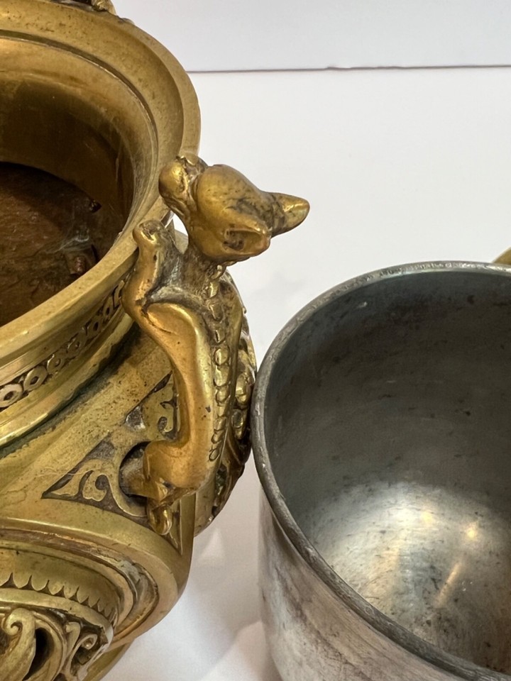 antique Chinese gilt bronze incense burner or container carved dragons ...