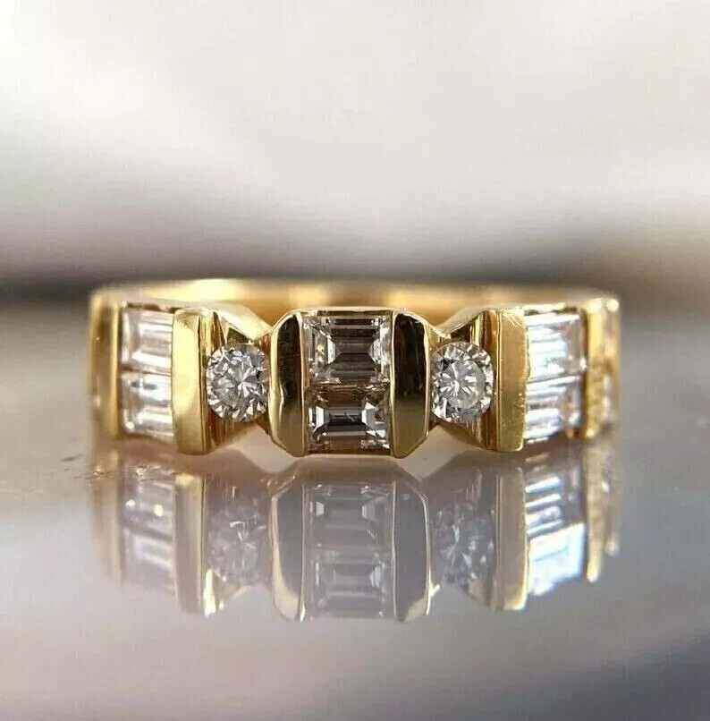 2Ct Emerald Cut Lab-Created Diamond Engagement Ring 14K Yellow Gold ...