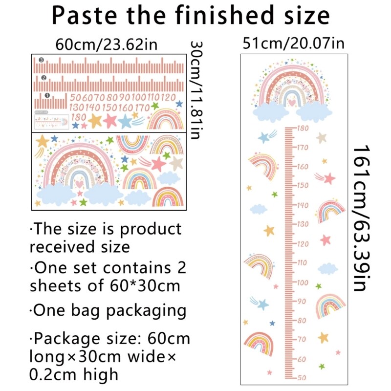 Height Measurement Wall Decal for Children Rainbow Theme Growth Chart ...