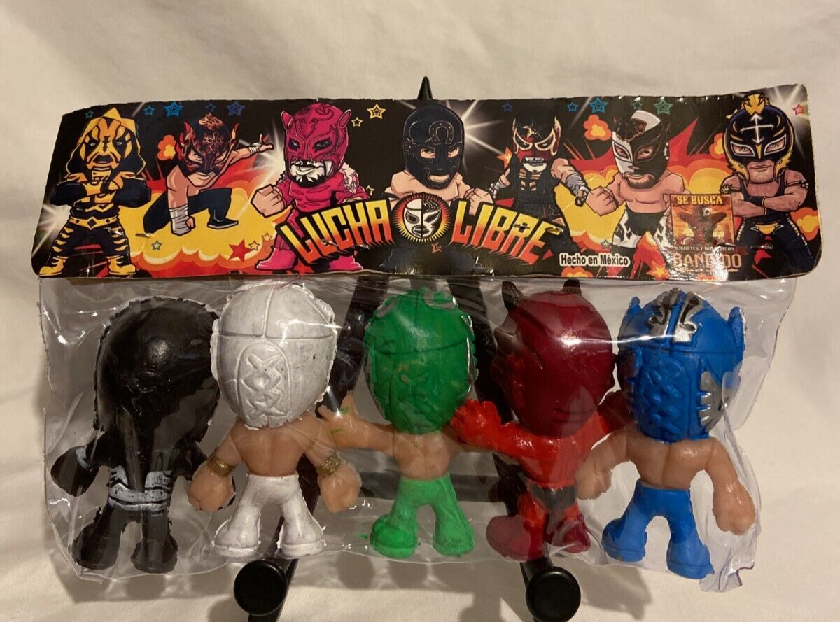 LUCHA LIBRE SET Luchadores Cabezones 3" Action Figures Mexican Toys set ...