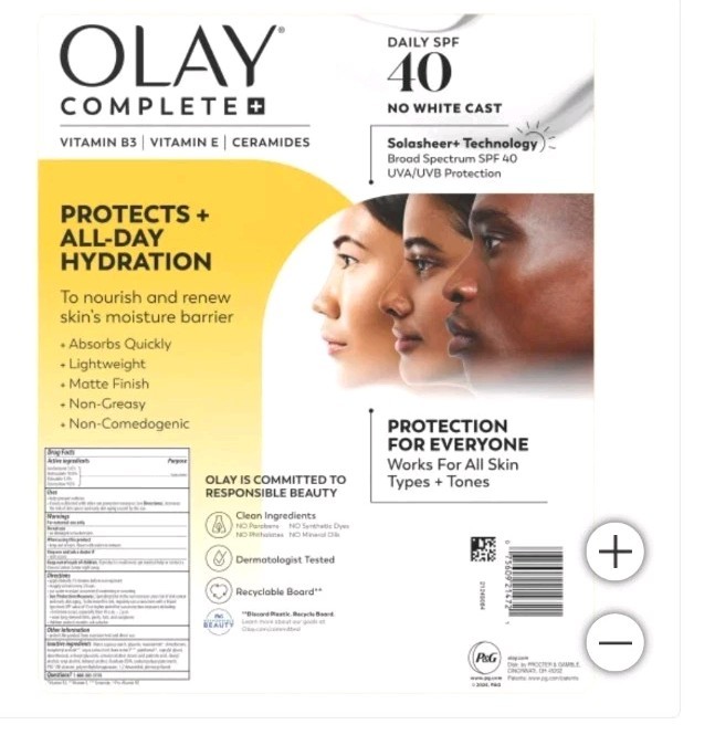 New Olay Complete+ Moisturizer with SPF 40 Sensitive, 6 fl oz, 2-pack ...