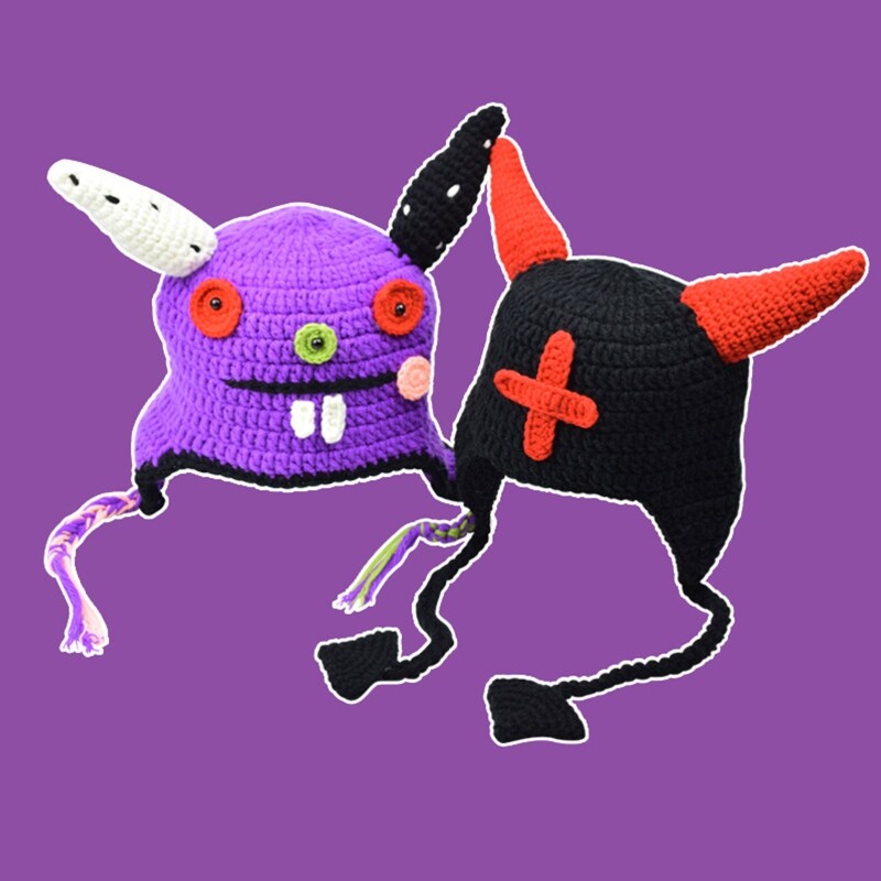 Adult Child s Ox Horn Hats Acrylic Fibres Hat Warmer Knitted Cosplay | eBay