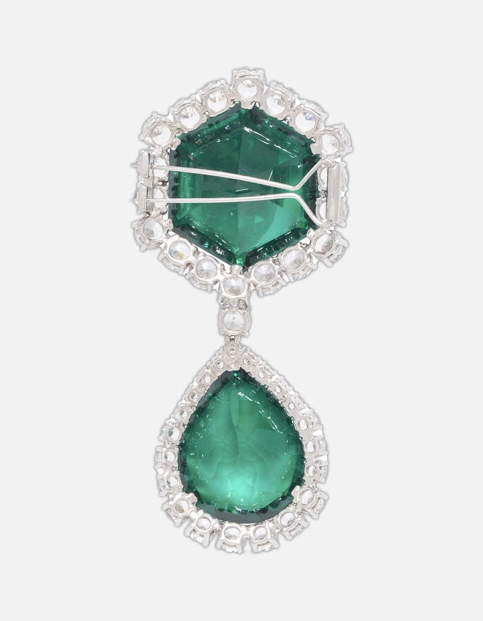 Hexagon & Pear Sy Emerald Brooch 925 Sterling Silver Art Deco Authentic ...