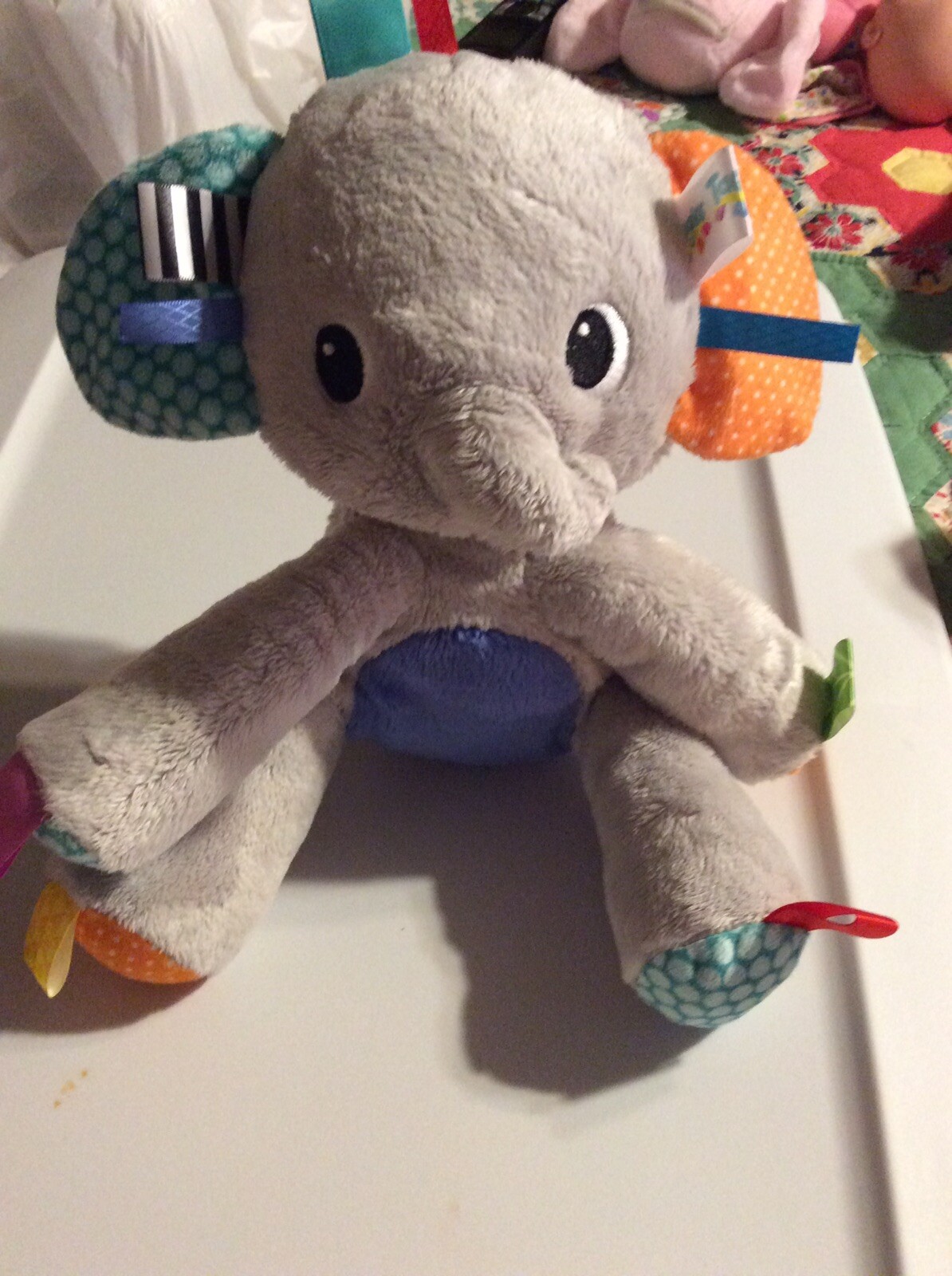 Bright Starts Taggies Plush Elephant Baby Lovey Toy Stuffed Animal Gray ...