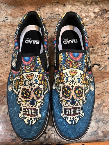 RAAD Shop Blue Mandala Skull Slip On Shoes Men’s Size 10.5 M Colorful ...