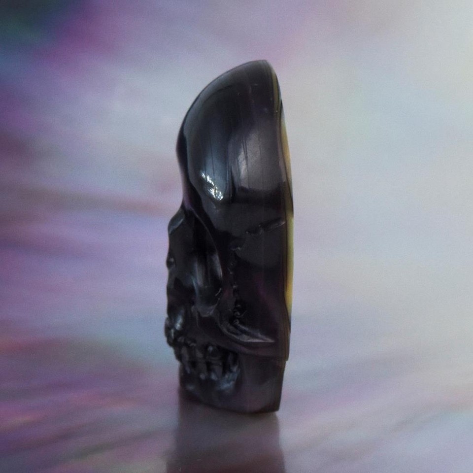 Skull Design Carving Cabochon Black Pen Pinna Shell & Paua Abalone 3.20 ...