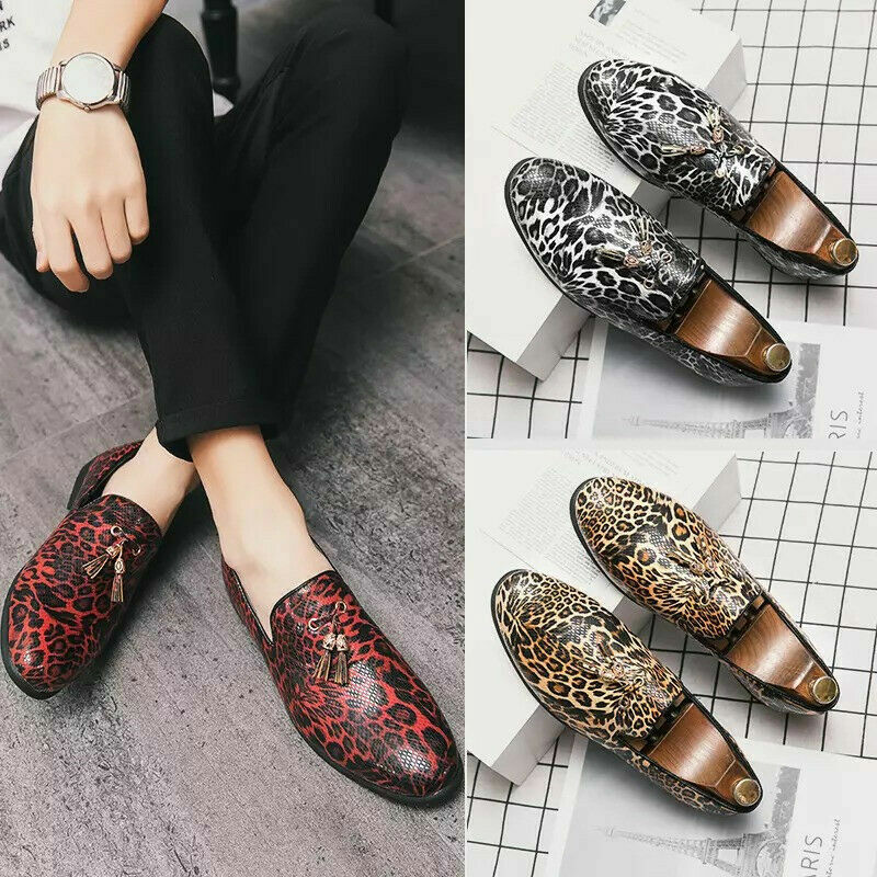 Leopard Print Loafers Men's Casual Dress Formal Leather Summer Shoes ...