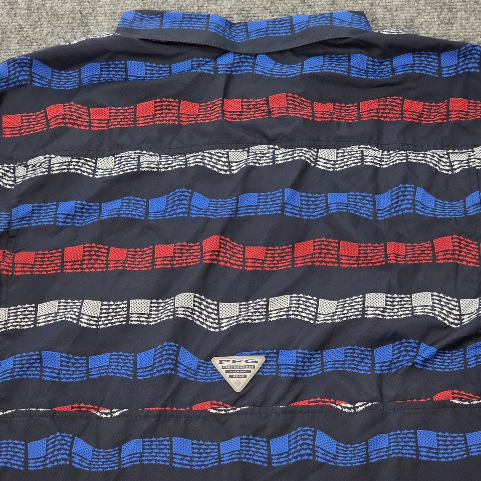 Columbia PFG Shirt Mens 4XT Tall Patriotic Red White Blue Flag Fish ...
