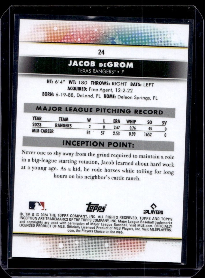 Jacob DeGrom 2024 Topps Inception #24 | eBay