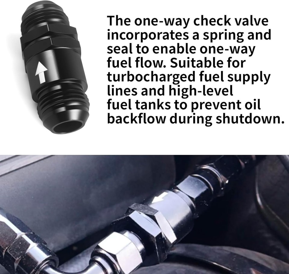 AN10 One Way Check Valve Inline Fitting Aluminum Black 2PCS Fuel Oil | eBay