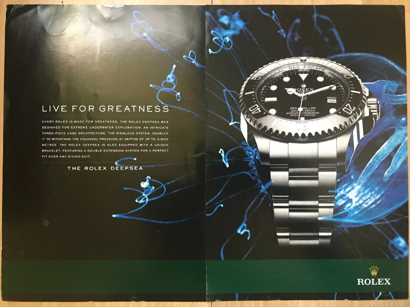 Rolex Oyster Deepsea Sea-Dweller 2011 Two Page Advertisement Pub Ad ...