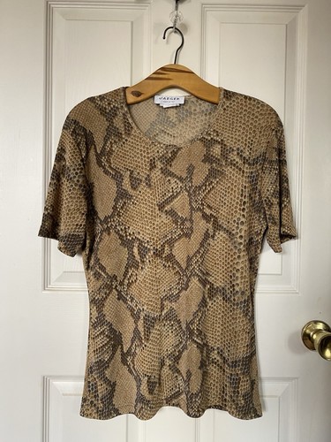 Jaeger Snake Skin Print Top Short Sleeved T shirt Size L (uk16) brown ...