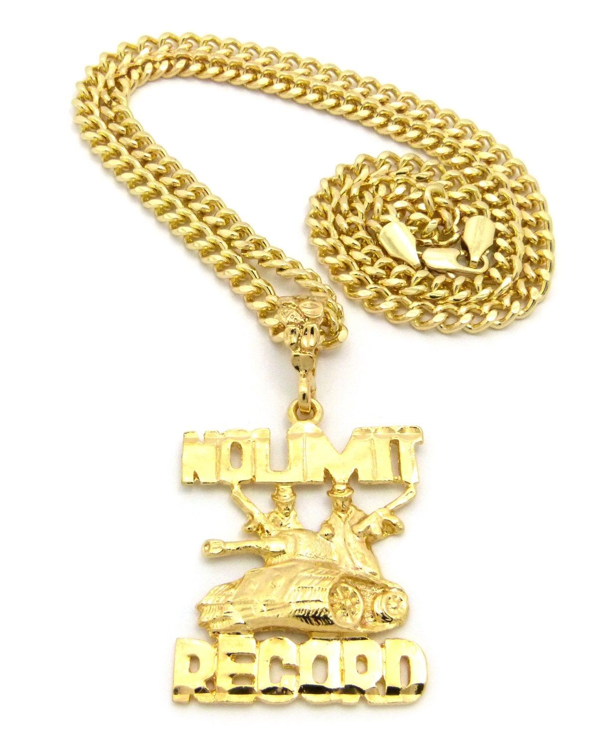 Gold PT No Limit Record Pendant Necklace w/ 5mm 24" Cuban Chain Hip Hop ...
