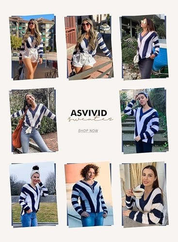 Asvivid Fall Cardigan Tunic Sweater Women NAVY BLUE/WHITE V-NECK SZ ...