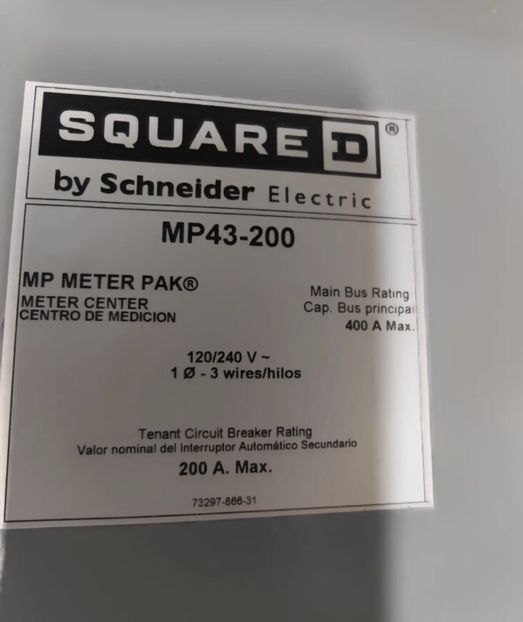 Square D MP43-200 Meter Pak, 200A 1PH, 3-gang 400A Main Buss SAME AS ...