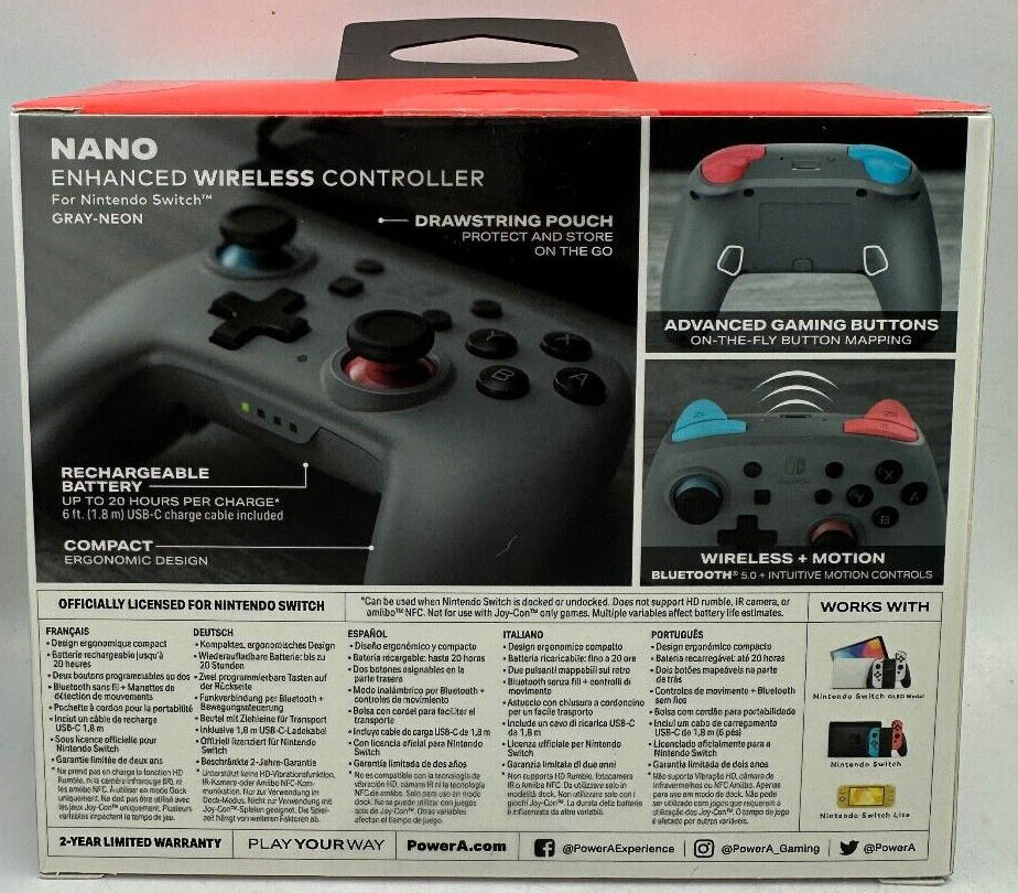 Nintendo Switch NANO Enhanced Wireless Controller [ Grey Neon ] NEW ...