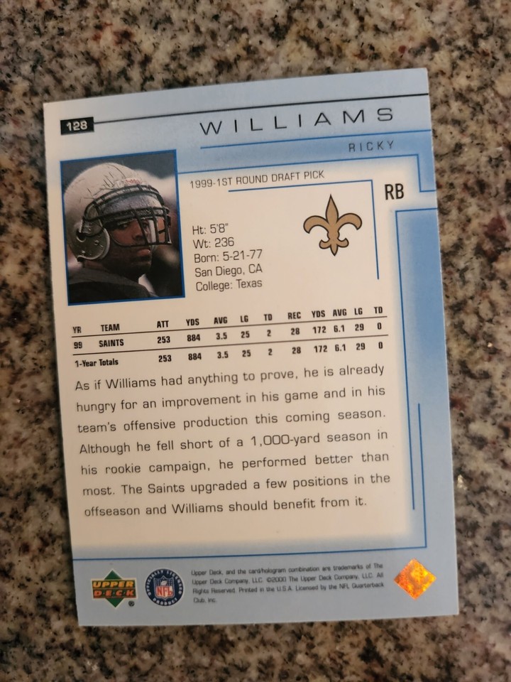 2000 Upper Deck Ricky Williams Card #128 Saints | eBay