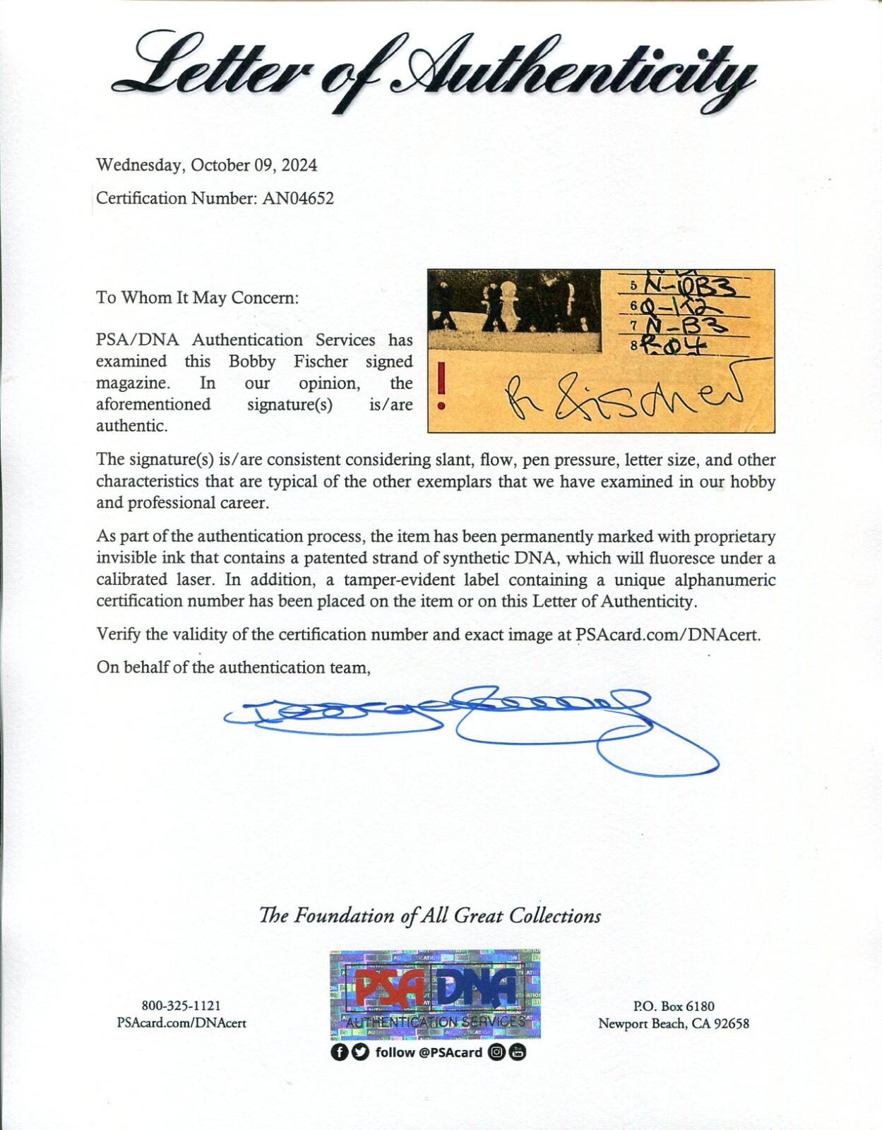 Bobby Fischer World Champion Chess Life Signed Autograph Photo Magazine ...