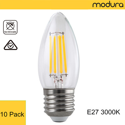 10x LED Filament Candle Lamp E27 4W 3000k Warm White Light 450 lm Glass ...