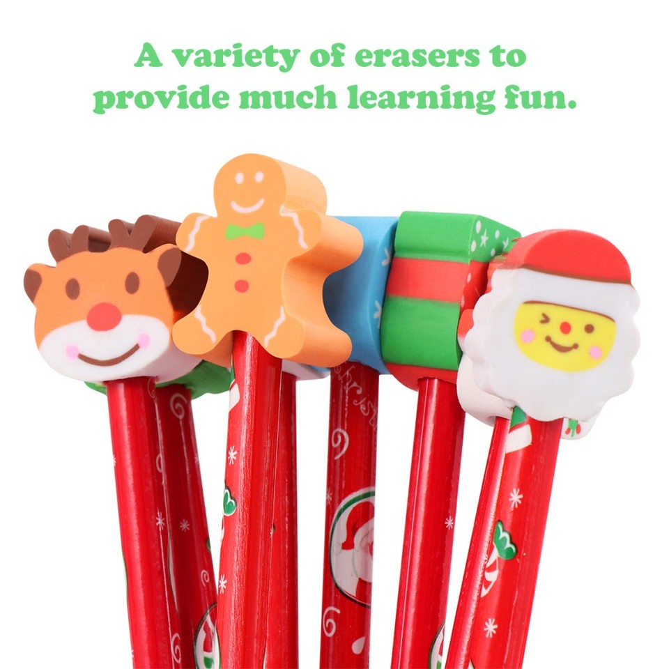 Toyvian 24pcs Christmas Pencil with Eraser Cartoon Stationary Pencils ...