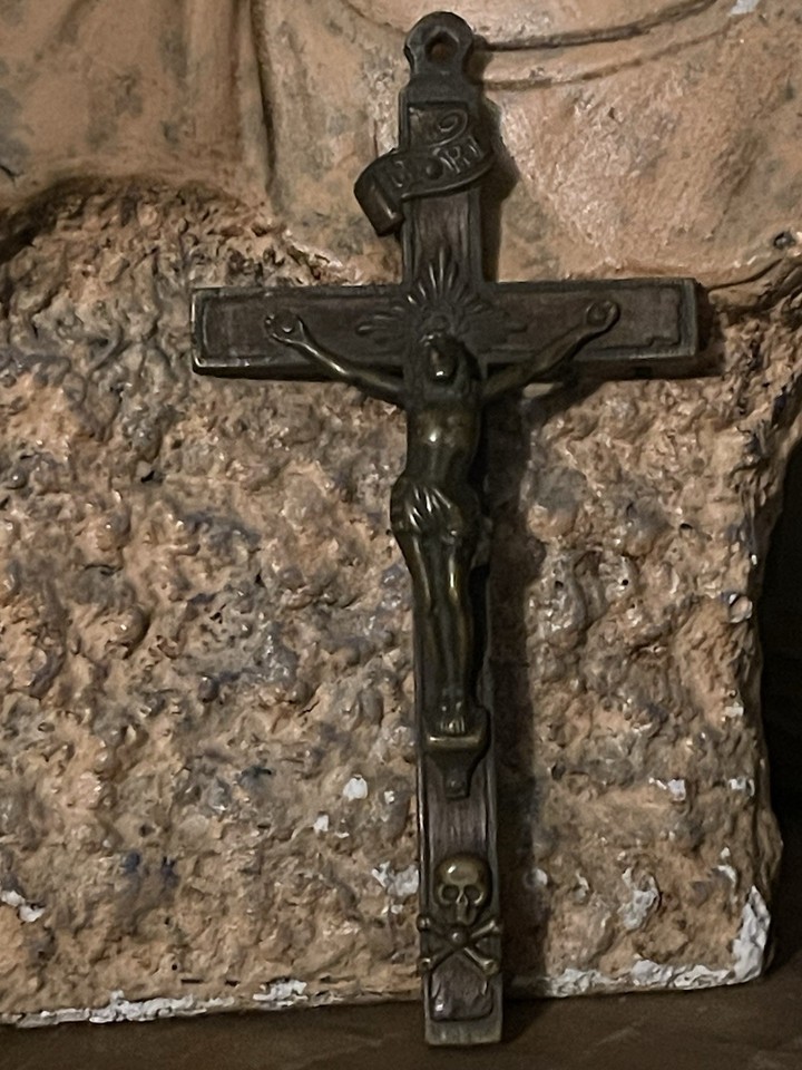 Antique Victorian Bronze Pectoral Cross Crucifix INRI Skull & Bones Nun ...