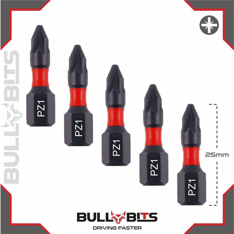 PZ1 Impact Screwdriver Driver Bits Set PoziDriv POZI No.1 Heavy Duty ...