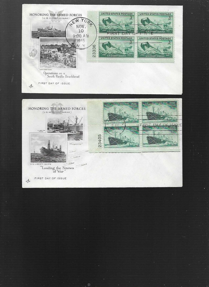 US FDC FIRST DAY COVERS 1945 WORLD WAR II PLATE BLOCKS LOT/SET OF 5 ...